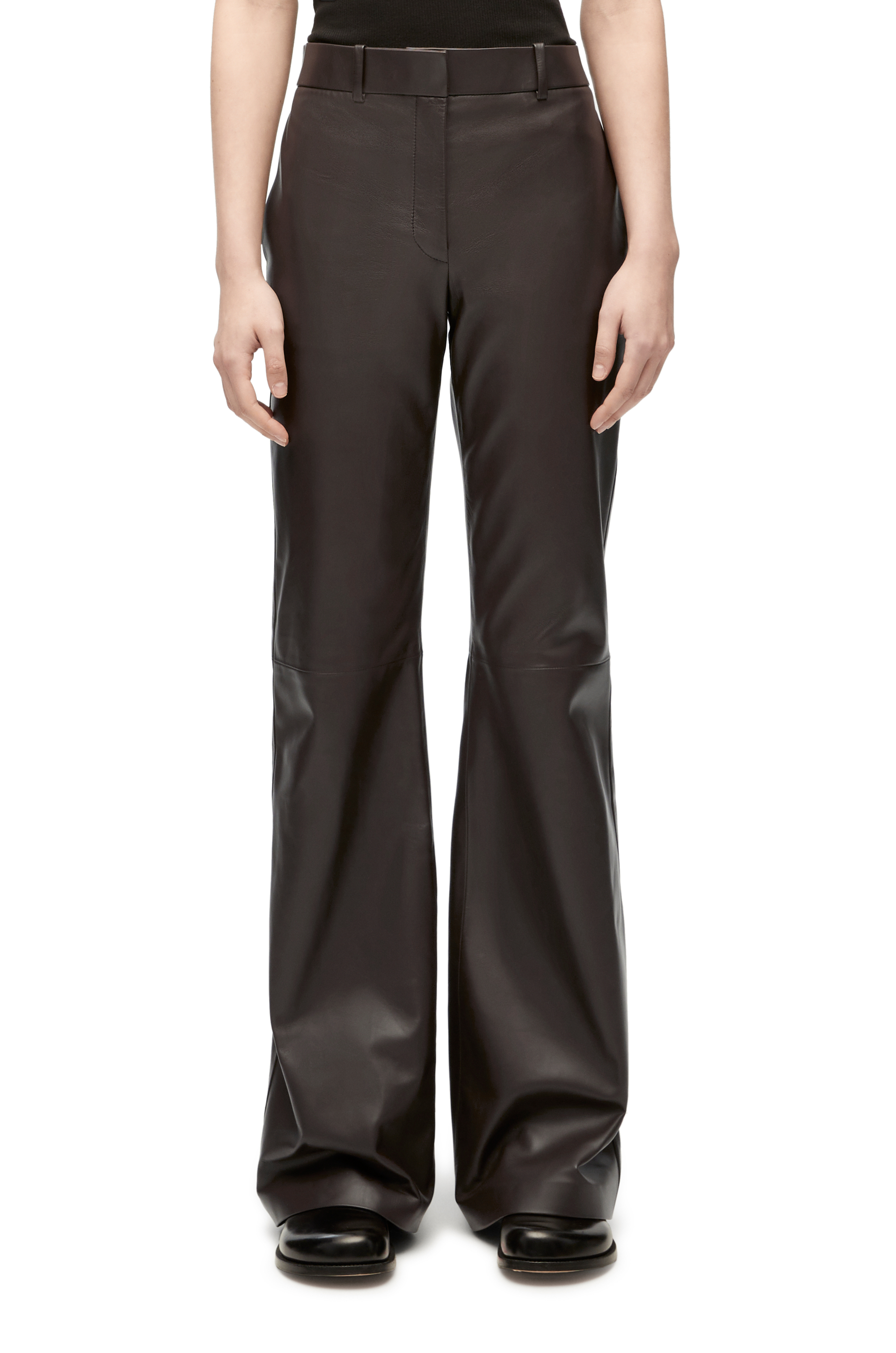 Loewe Luxury Bootleg Trousers In Nappa Lambskin - Dark Brown